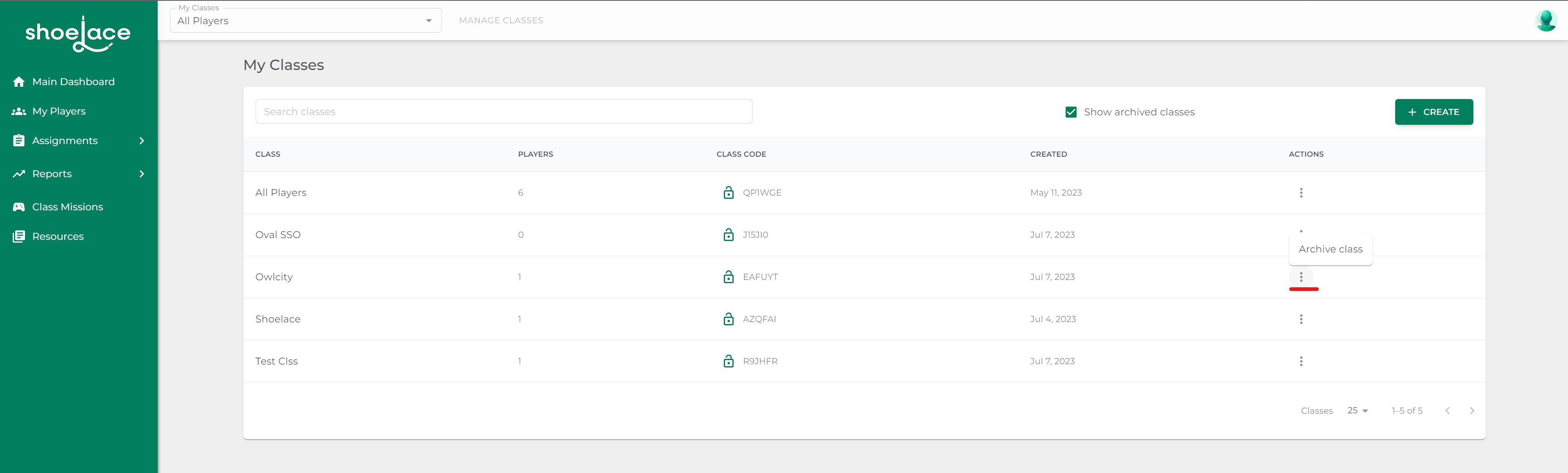 How Do I Archive/Unarchive One of My Classes? – Shoelace Learning